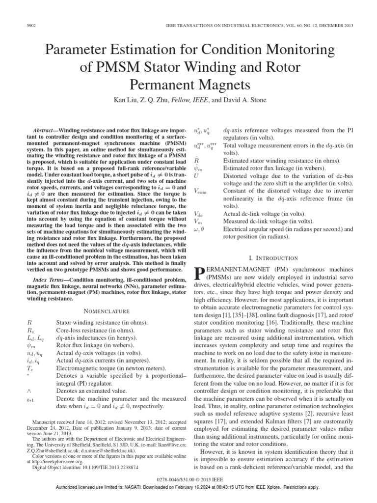 PMSM Condition Monitoring Guide | PDF | Inductance | Electrical Resistance And Conductance
