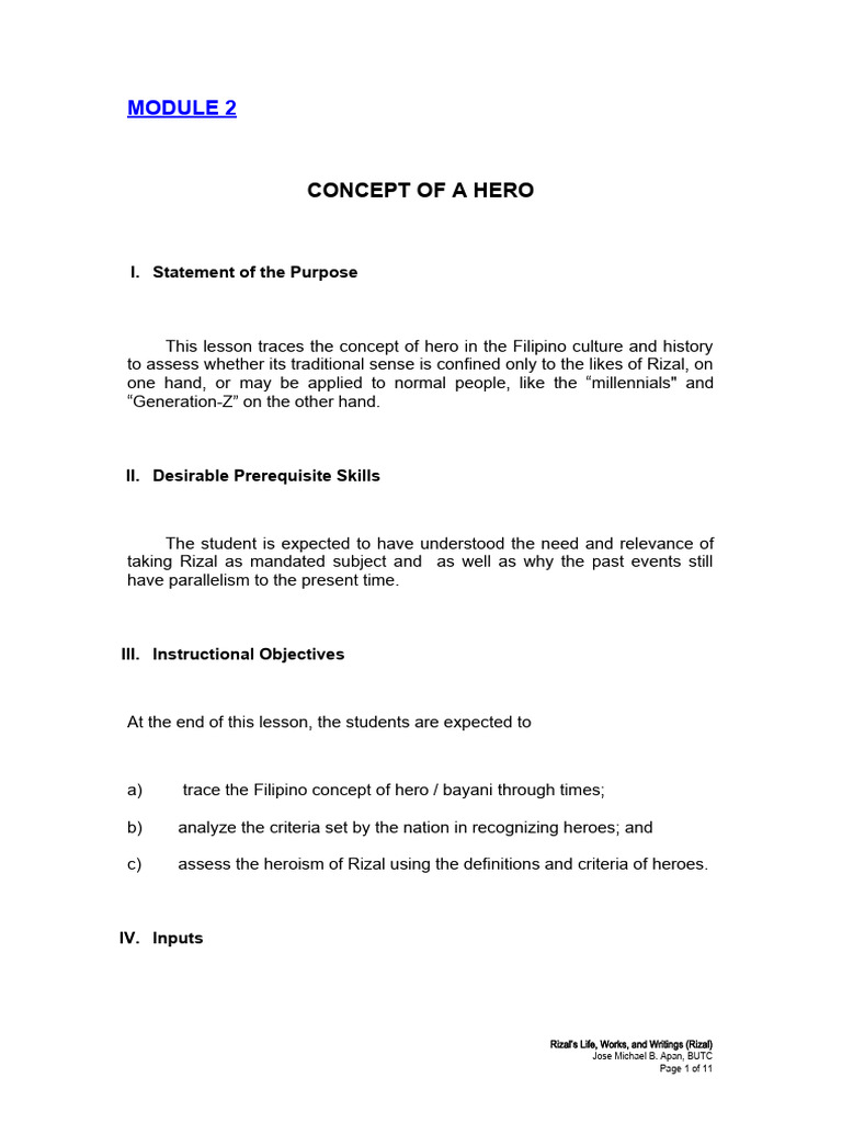 Rizal Module 2 Concept of a Hero | PDF | Philippines Rizal Module 2 Concept of a Hero | PDF | Philippines