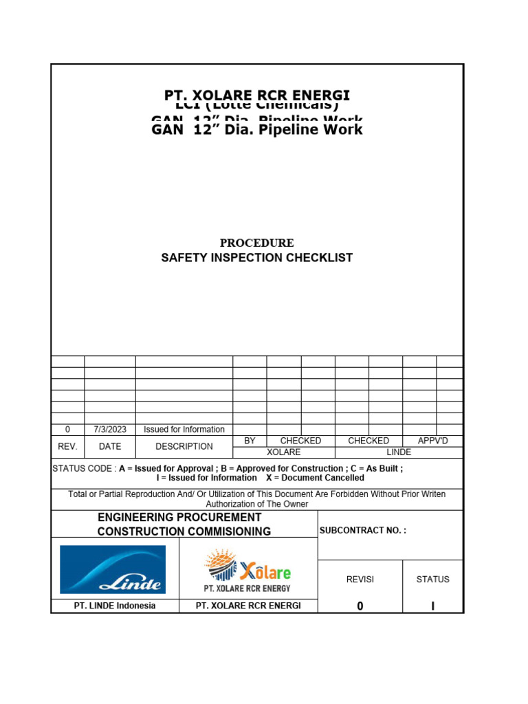 Inspect Form. Checklist HSE | PDF | Personal Protective Equipment ...