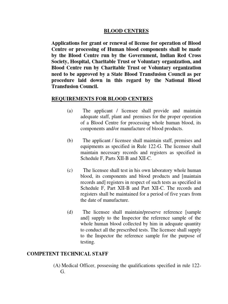 Blood Centre Requirements | Download Free PDF | Blood Donation | Blood Type