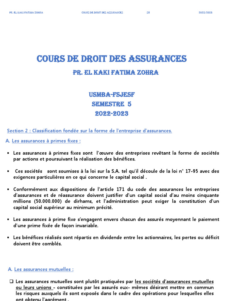 Droit des Assurances : Classification et Types | PDF | Assurance