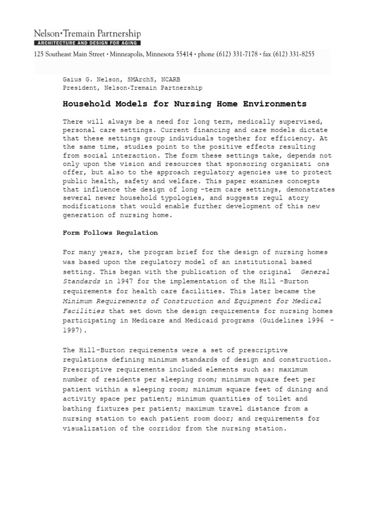 Household Models For Nursing Home Environments Symposium Paper | PDF ...