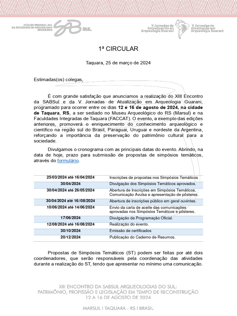 1a Circular SABSul (Português) | PDF | Ciências Sociais