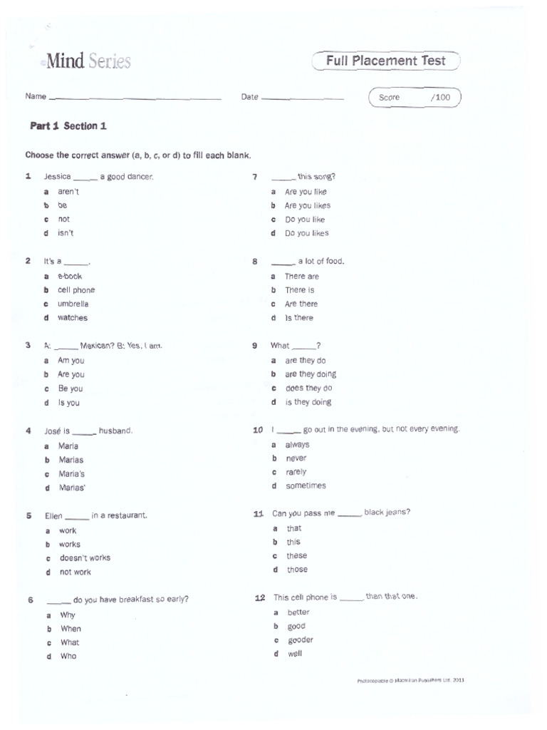 Full Placement Test A2 | PDF