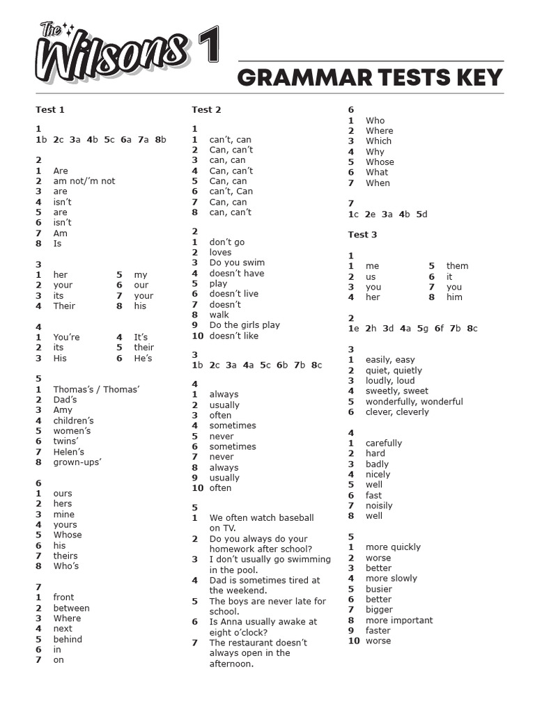 Grammar Tests Answer Key | PDF