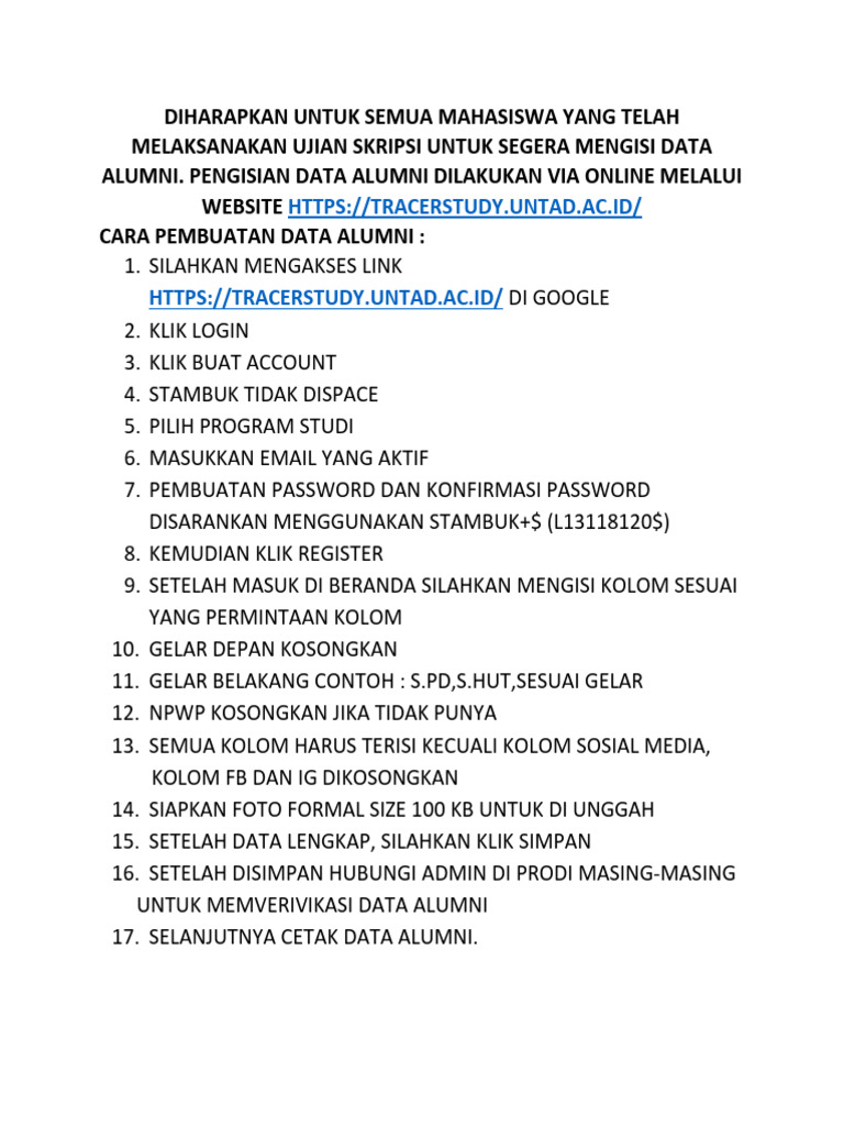CARA PEMBUATAN DATA ALUMNI TAHUN 2024 | PDF