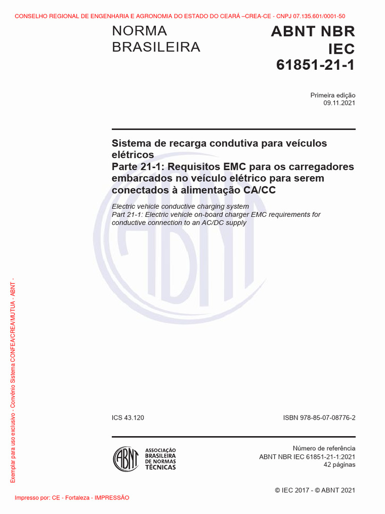 Abnt NBR Iec 61851 21 1 2021 | PDF | Eletricidade | Engenharia Elétrica