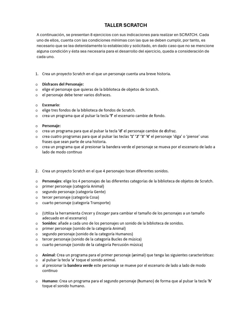 Taller de Proyectos Scratch Interactivos | PDF | Scratch (lenguaje de programación) | Lápiz