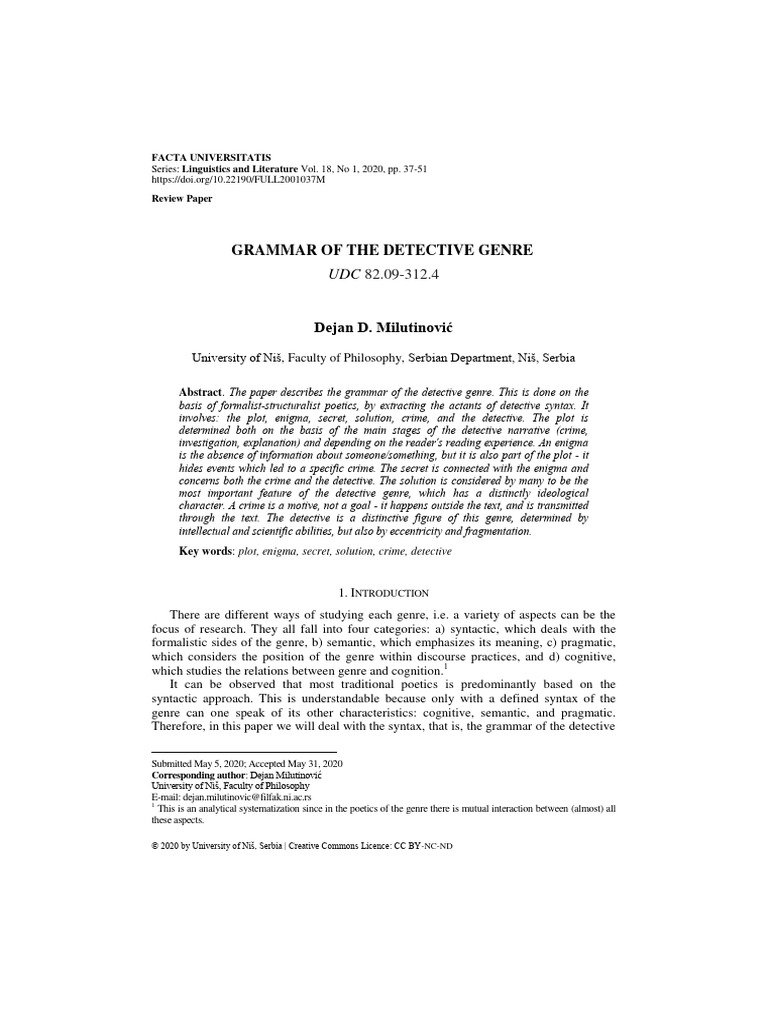 Grammar of The Detective Genre | PDF | Detective Fiction | Mystery Fiction