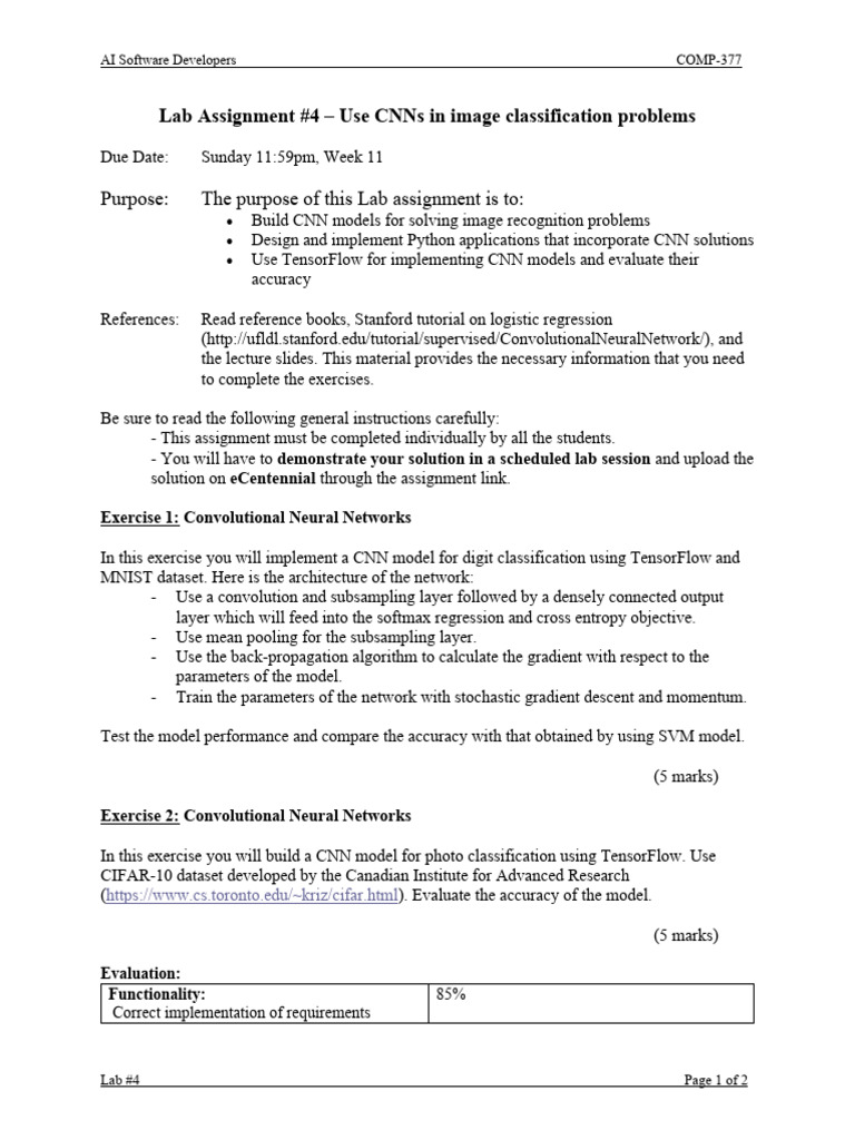 COMP-377 Lab Assignment 4 - F21 | PDF | Artificial Neural Network | Learning