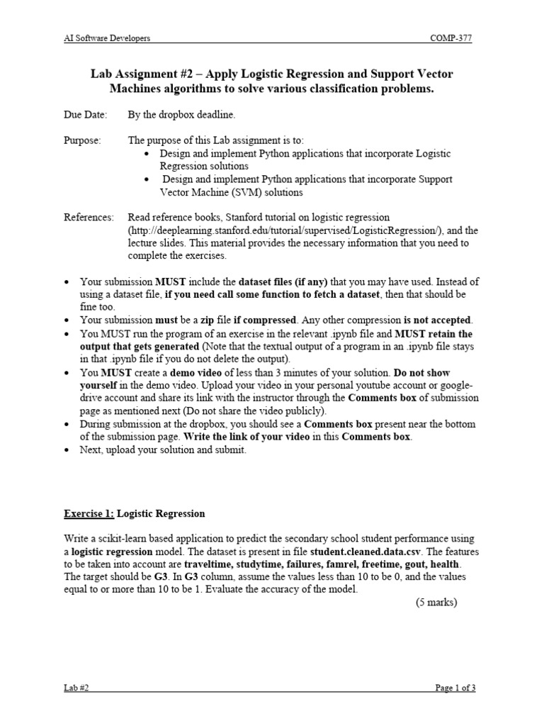 COMP-377 Lab2 | PDF | Support Vector Machine | Data COMP-377 Lab2 | PDF | Support Vector Machine | Data