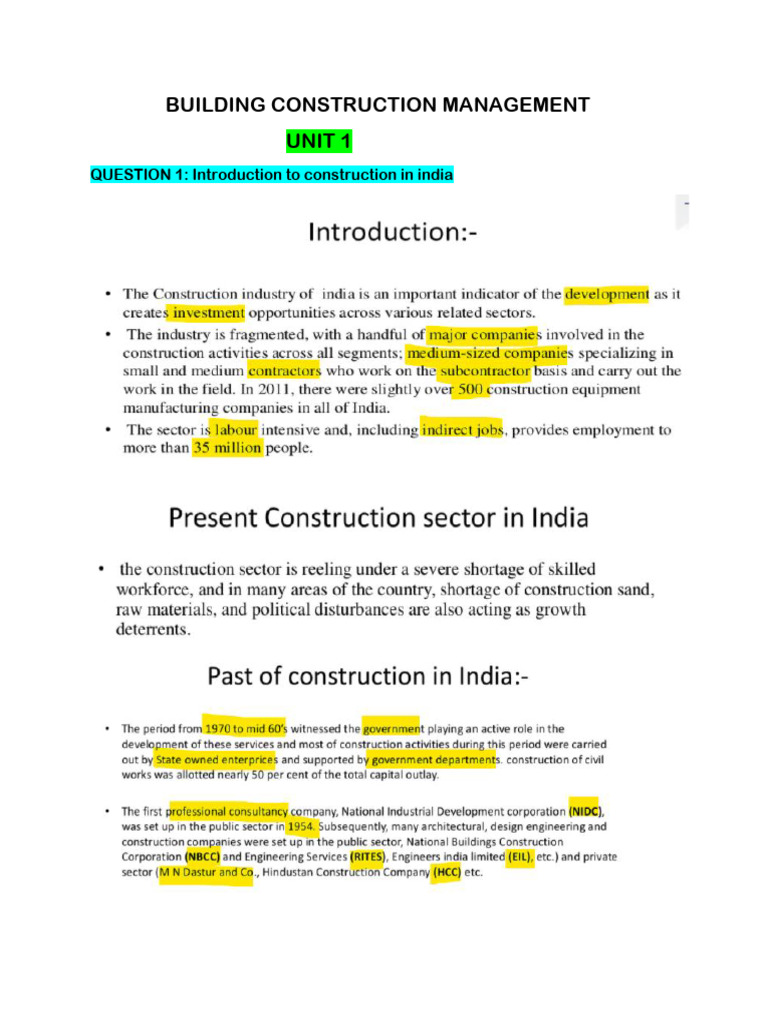 Unit-1 Construction in India | PDF