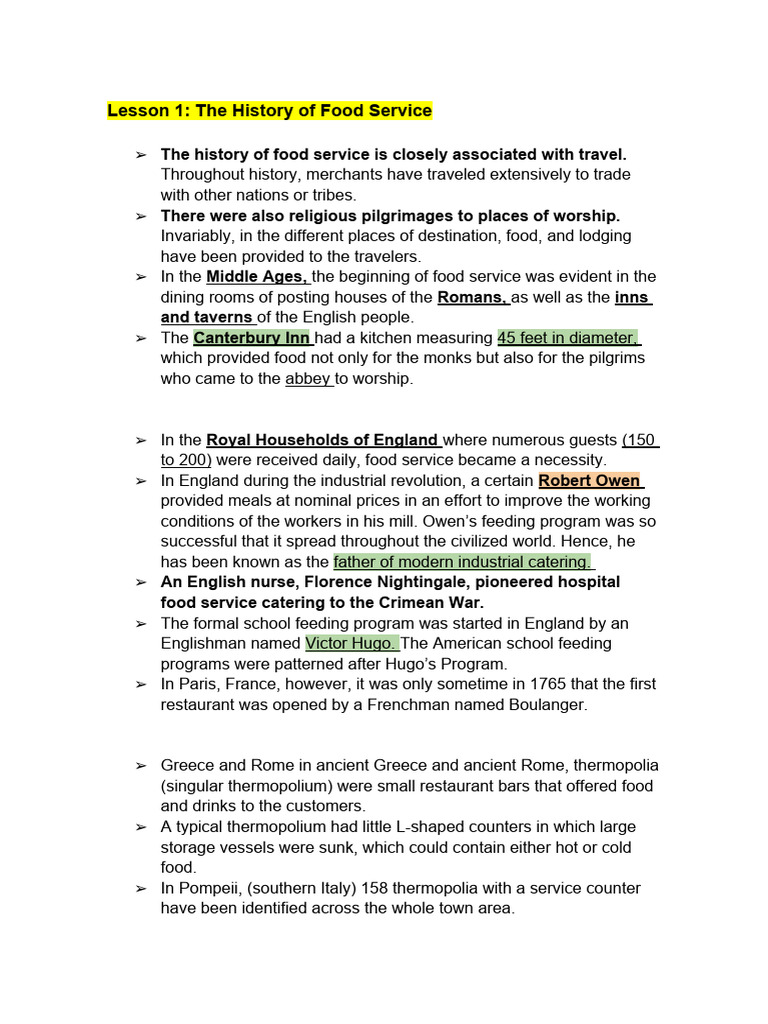 History of Food Service Evolution | PDF | Chef | Waiting Staff