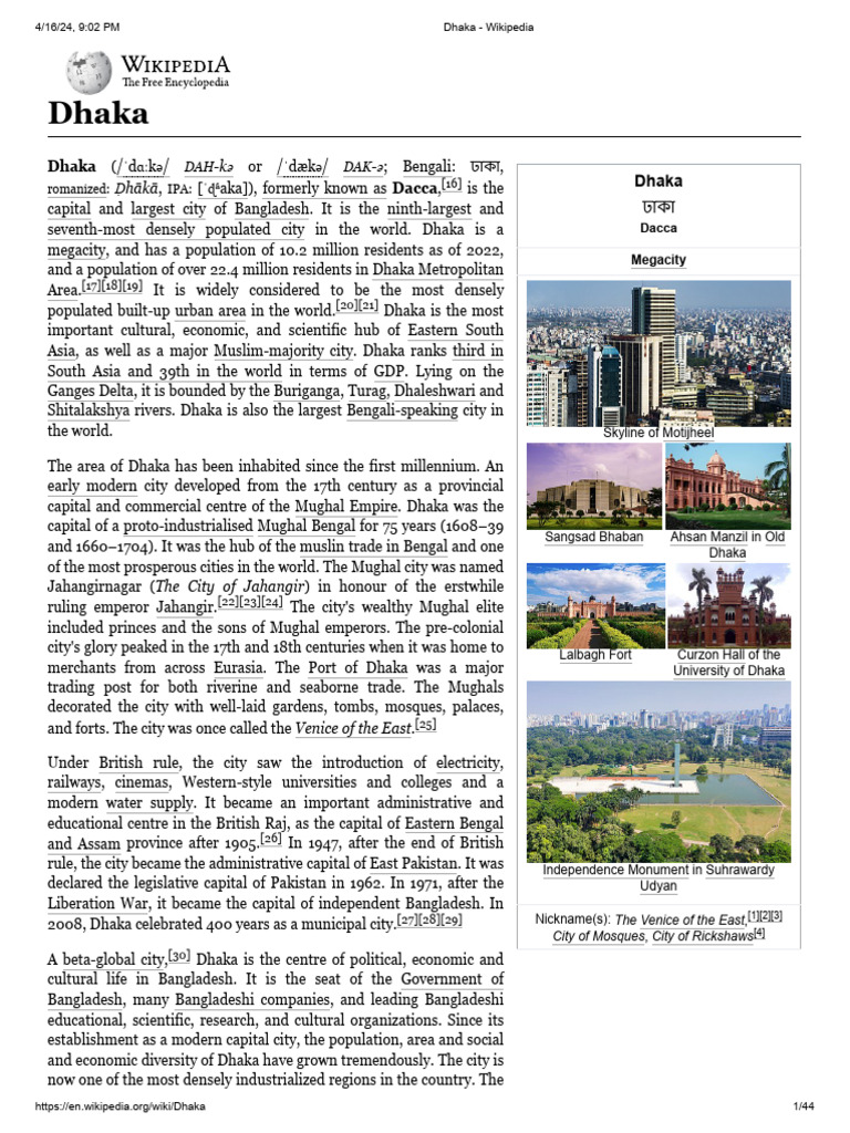 Dhaka - Wikipedia | PDF | Dhaka | World Politics