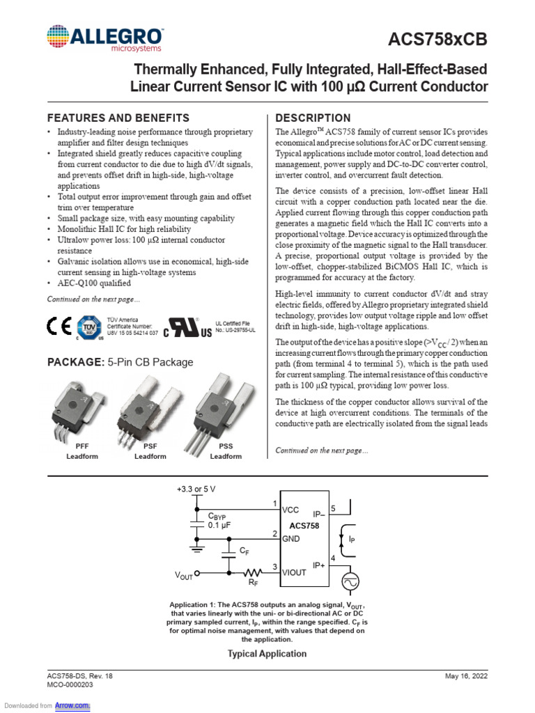 Acs758 Datasheet | PDF | Electrical Engineering | Electricity