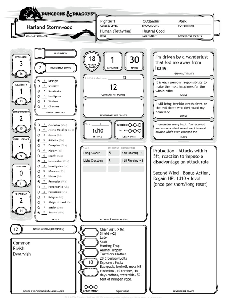 Harland Stormwood: DnD Character Sheet | PDF | Role Playing Games ...