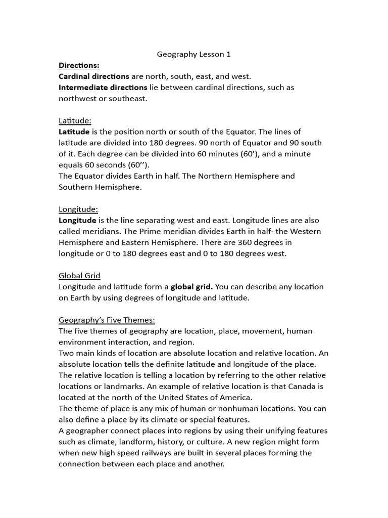 Geography Lesson 1-3 | PDF | Earth | Map