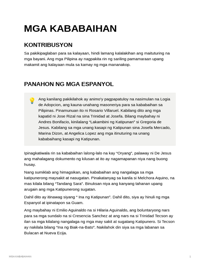 Mga Kababaihan Noong Panahon NG Mga Amerikano | PDF