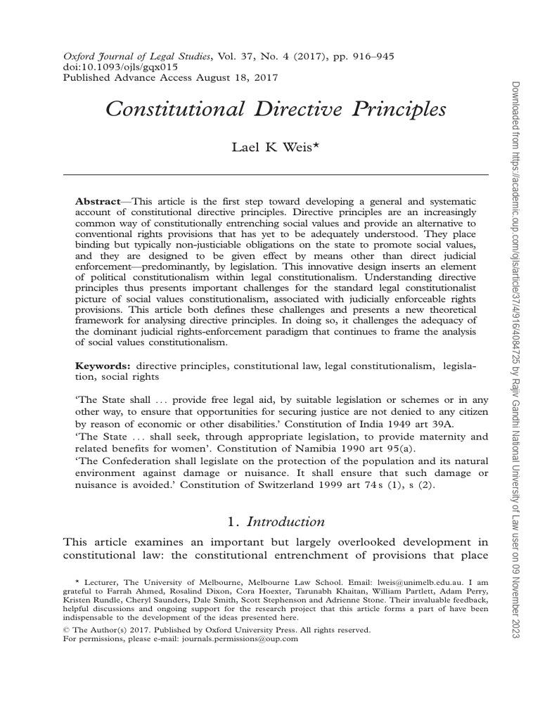 Constitutional Directive Principles: Lael K Weis | PDF | Constitution ...