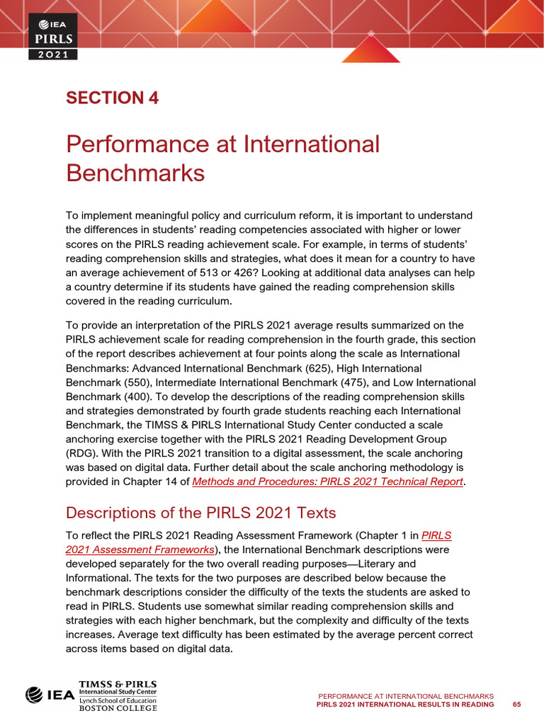PIRLS 2021 Reading Achievement Benchmarks | PDF | Reading Comprehension ...