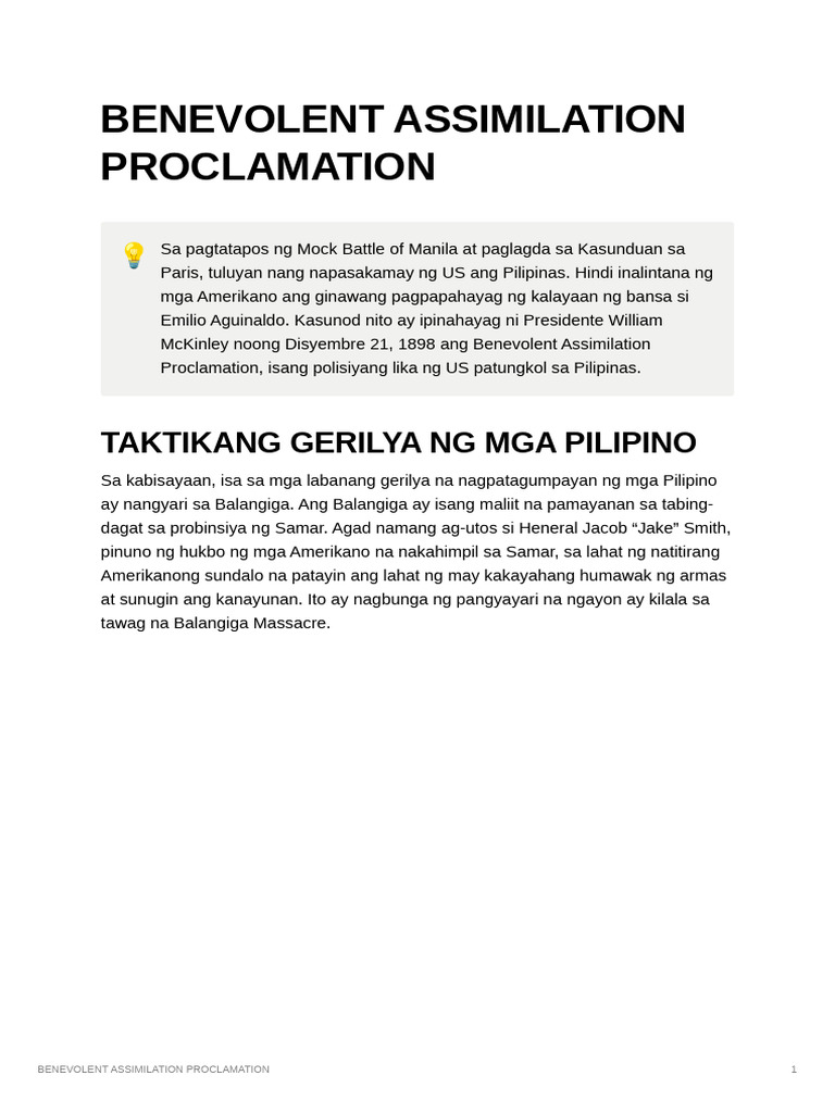 Benevolent Assimilation Proclamation | PDF
