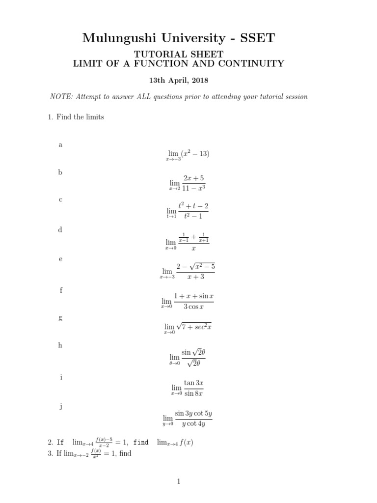 MSM 112 2018 Tutorial Sheet 5 | PDF