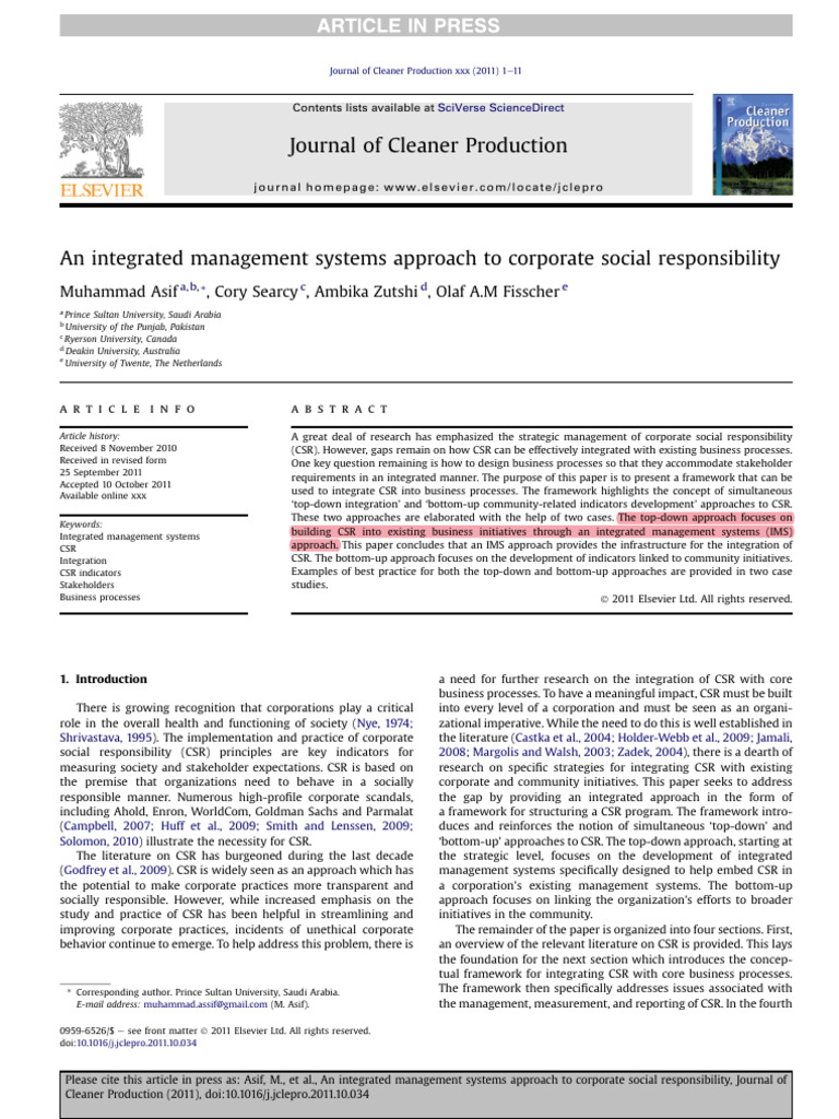 An Integrated Management Systems Approach To Corporate Social ...