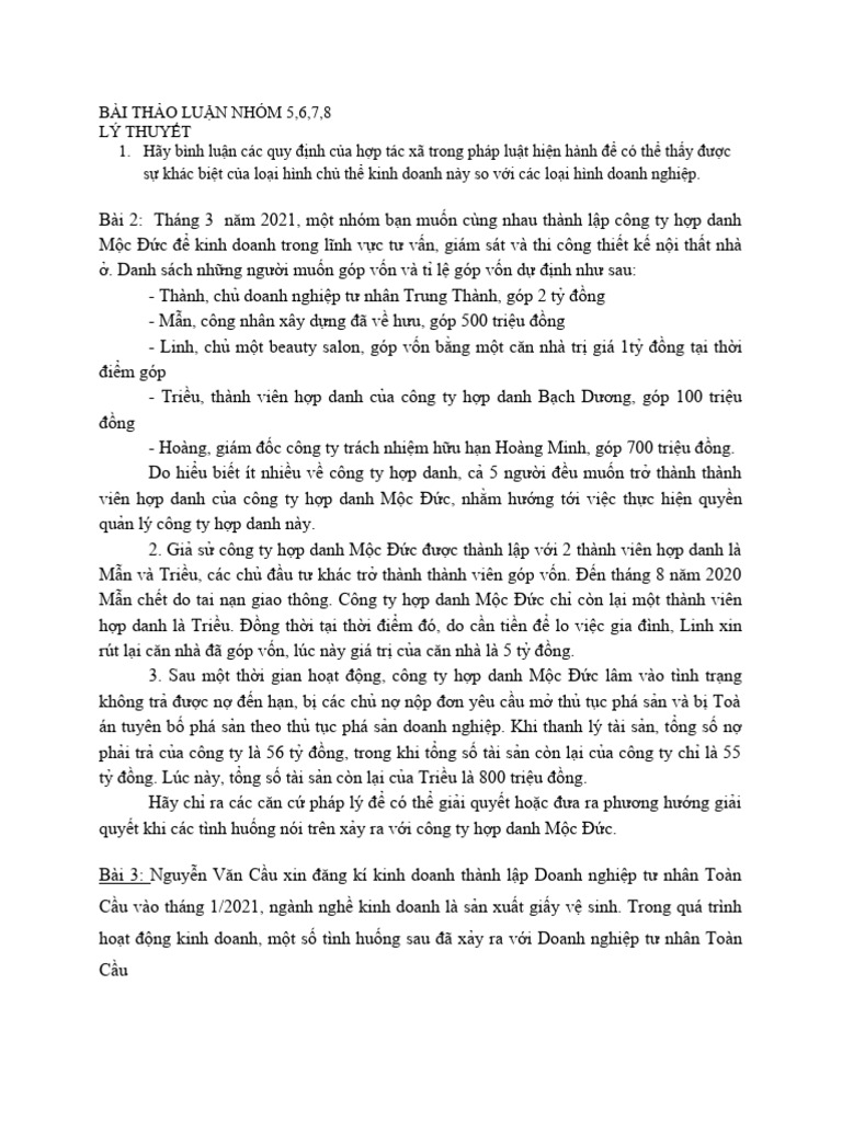 LUẬT KT1 - BÀI THẢO LUẬN NHÓM 5,6,7,8 | PDF