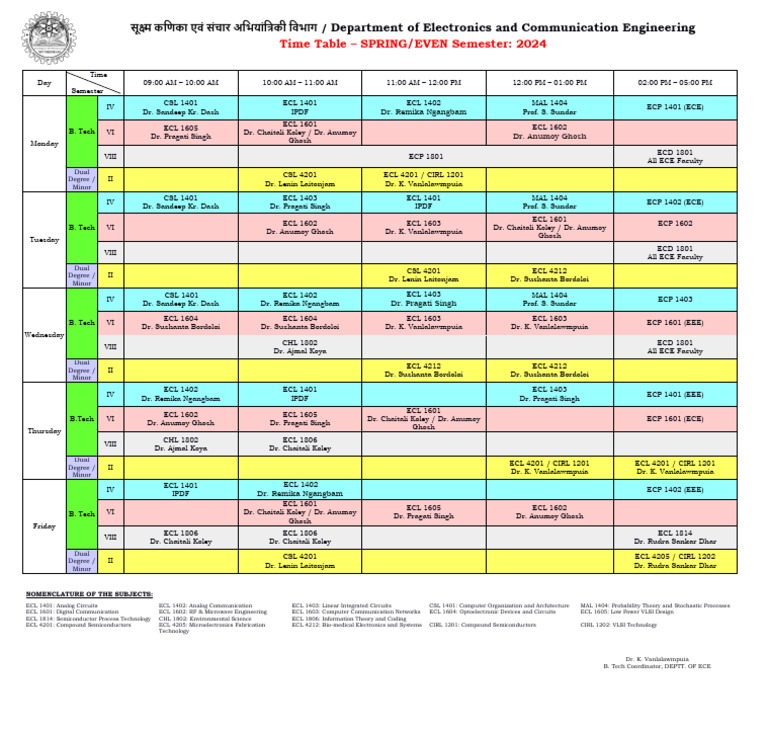 ECE Timetable Spring 2024 | PDF | Electrical Engineering ...