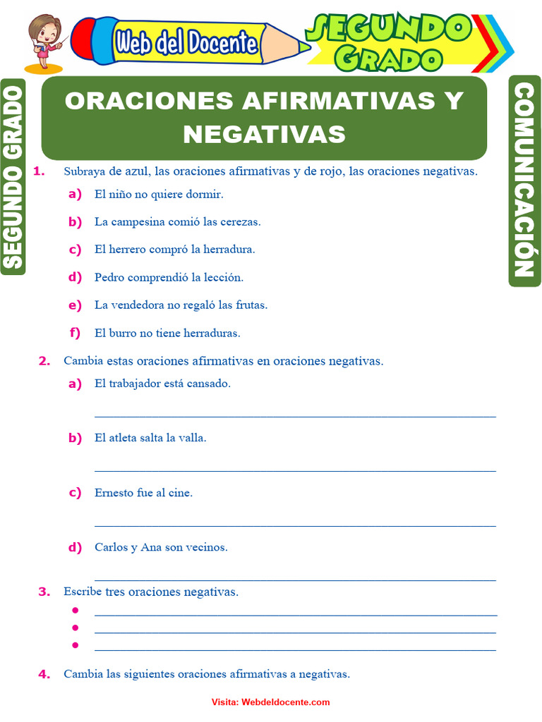 Oraciones Afirmativas y Negativas para Segundo Grado de Primaria | PDF ...