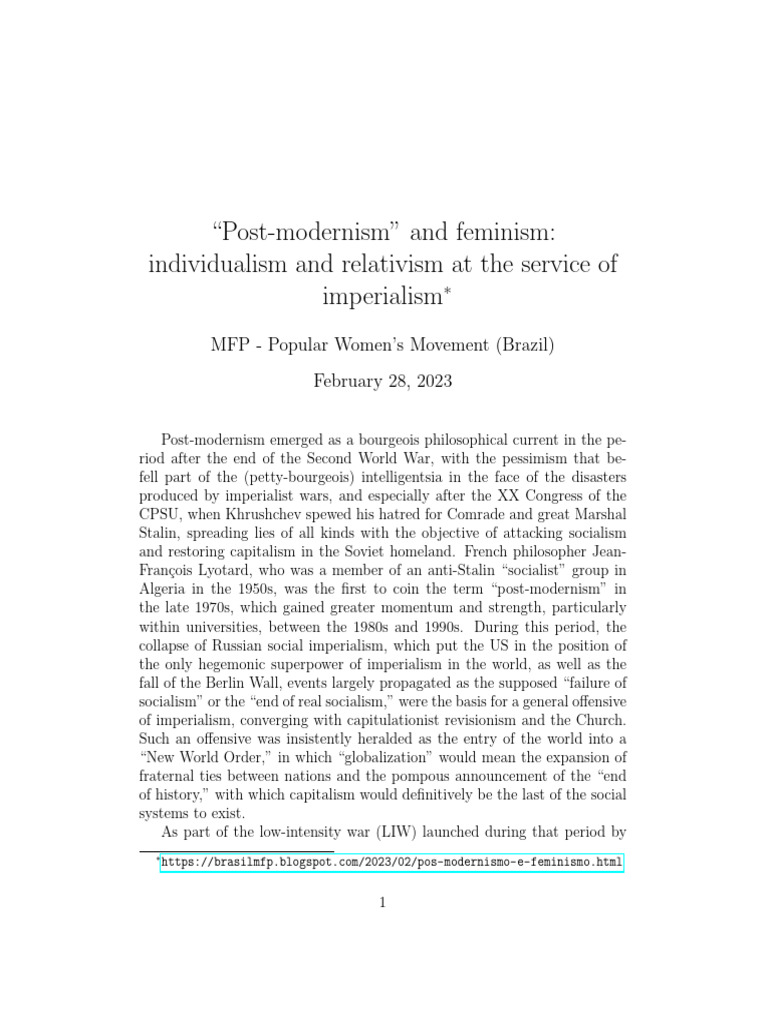 Post-Modernism, Feminism, and Imperialism | PDF | Gender Studies | Feminism