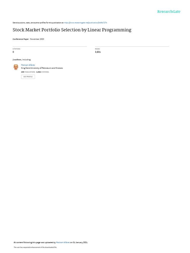 Linear Programming Stock Market | PDF | Diversification (Finance) | Investing