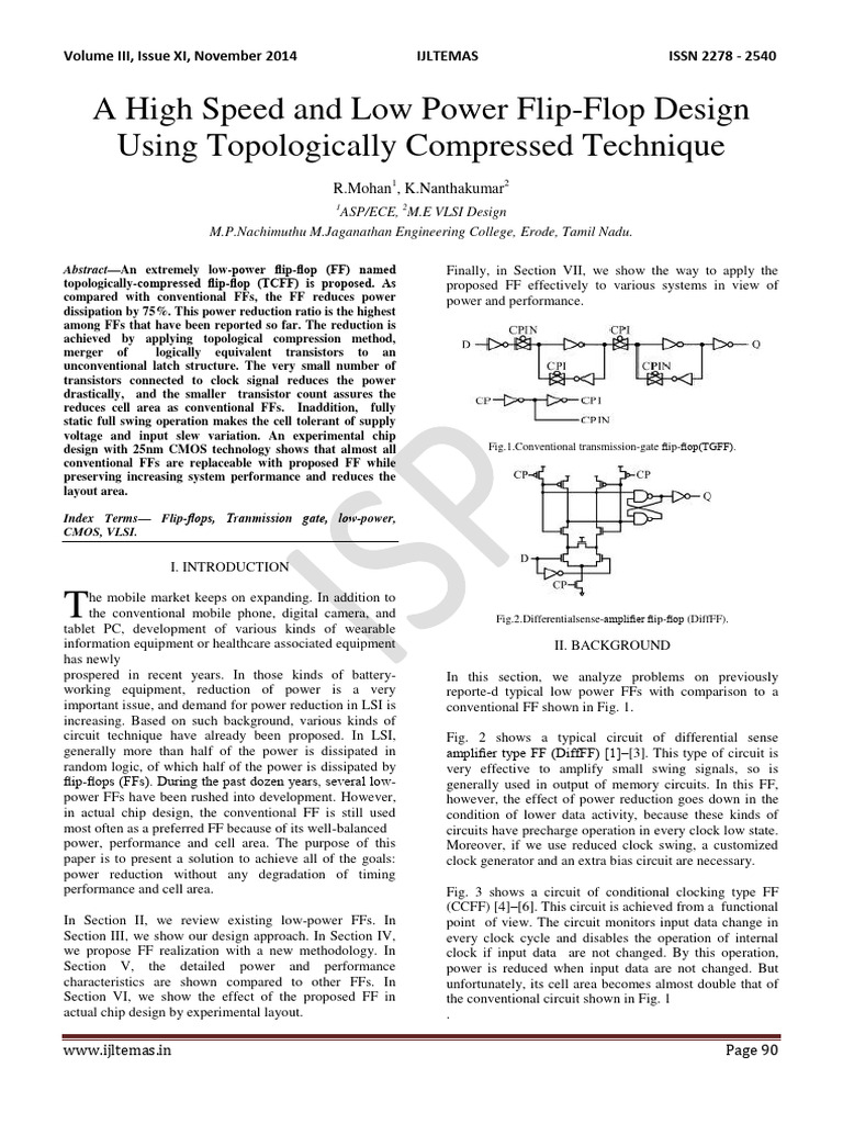 A High Speed and Low Power Flip-Flop Design Using Topologically Compressed Technique | PDF ...