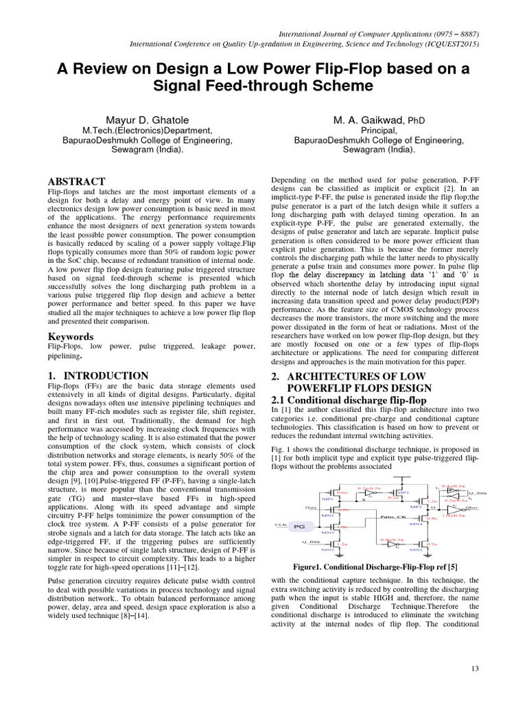 A Review On Design A Low Power Flip Flop Based On A Signal 26bef0lyej | PDF | Electronic Design ...