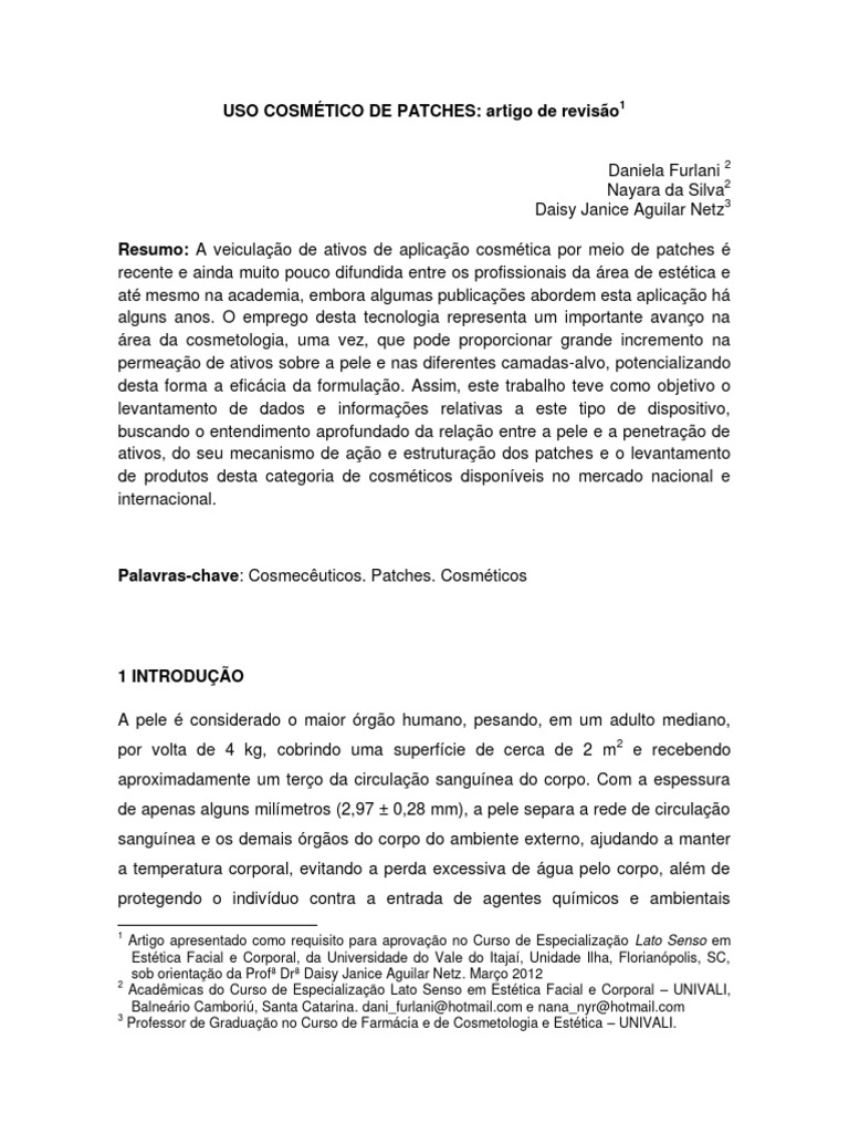 Uso Cosmeticos de Patches | PDF | Epiderme