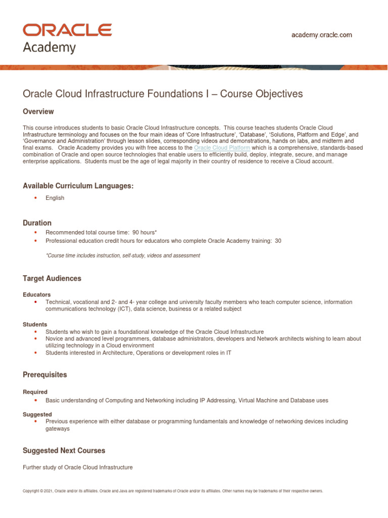 OCIFo I Course Objectives | PDF | Cloud Computing | Databases