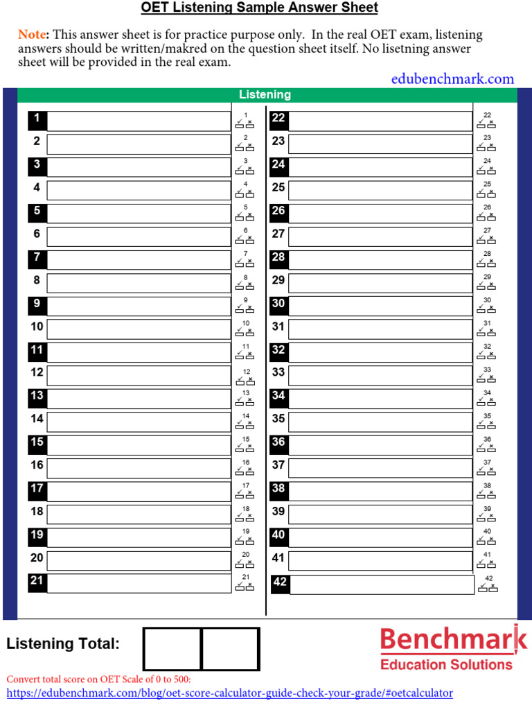 Oet Listening Answersheet | PDF | Tests | Qualifications