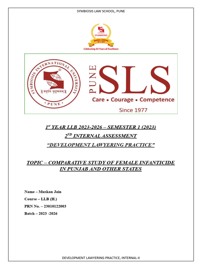 1 YEAR LLB 2023-2026 - SEMESTER 1 (2023) 2 Internal Assessment " | PDF | Sexism | Woman