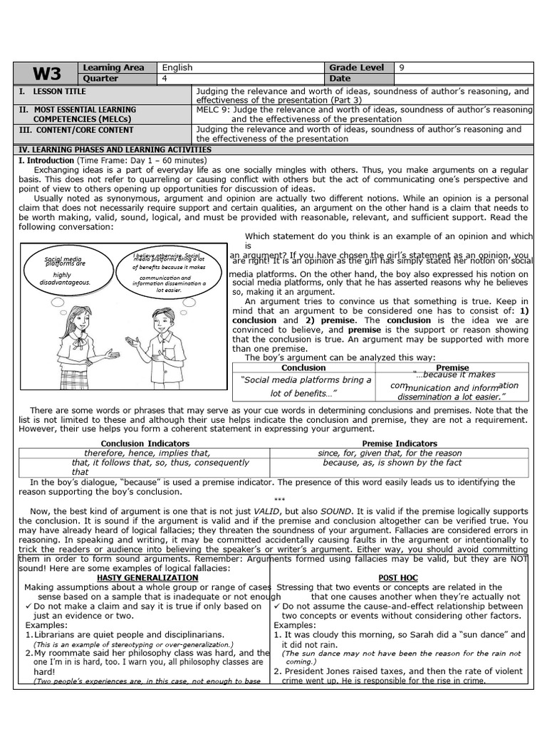 Q4 English 9 Week3 | PDF | Argument | Fallacy
