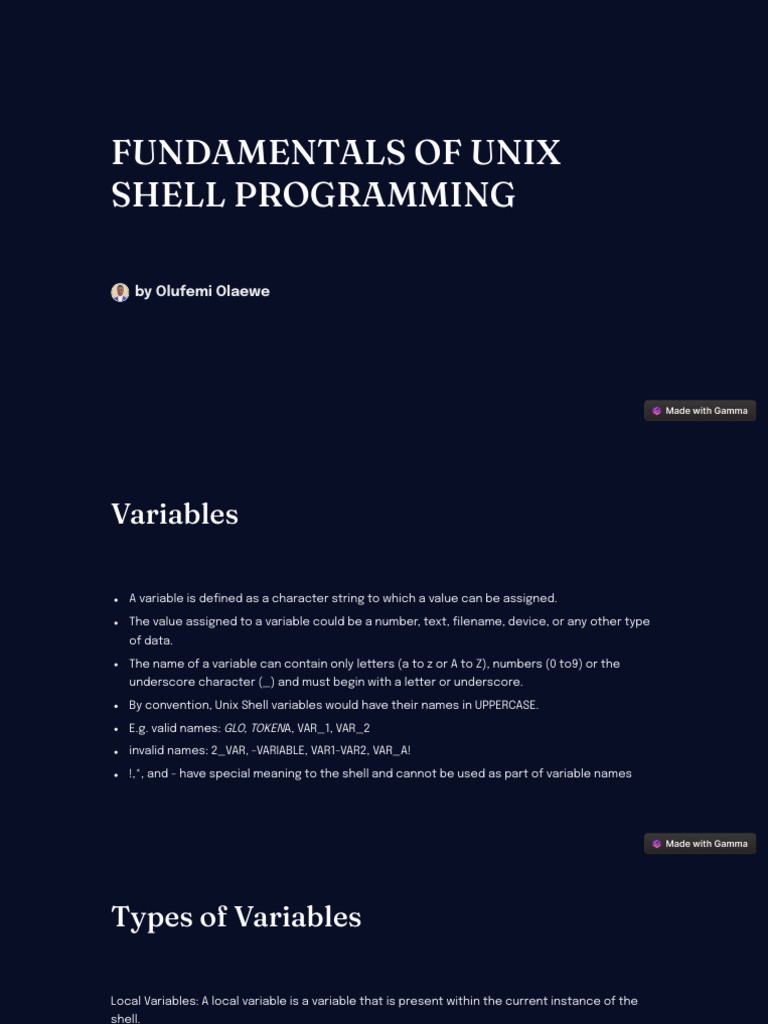 Fundamentals of Unix Shell Programming 1 | PDF | Variable (Computer Science) | Shell (Computing)