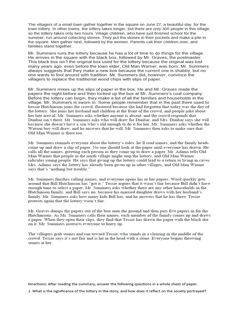 The Lottery: A Tradition of Violence | PDF | Poetry | Classics