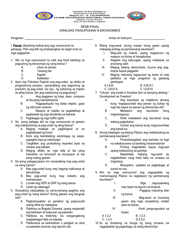 SEMI Final AP 9 | PDF