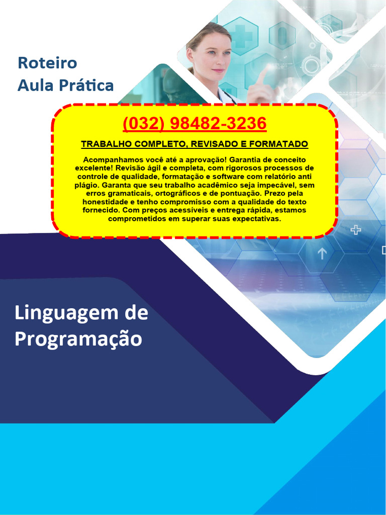 Resolução - (032) 98482-3236 - Roteiro de Aula Prática - Linguagem de ... Resolução - (032) 98482-3236 - Roteiro de Aula Prática - Linguagem de ...