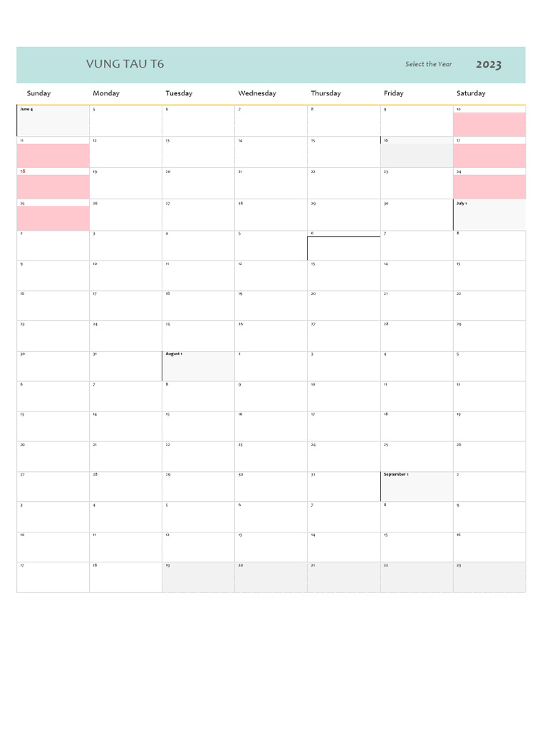 Vung Tau T6 2023 Calendar | PDF