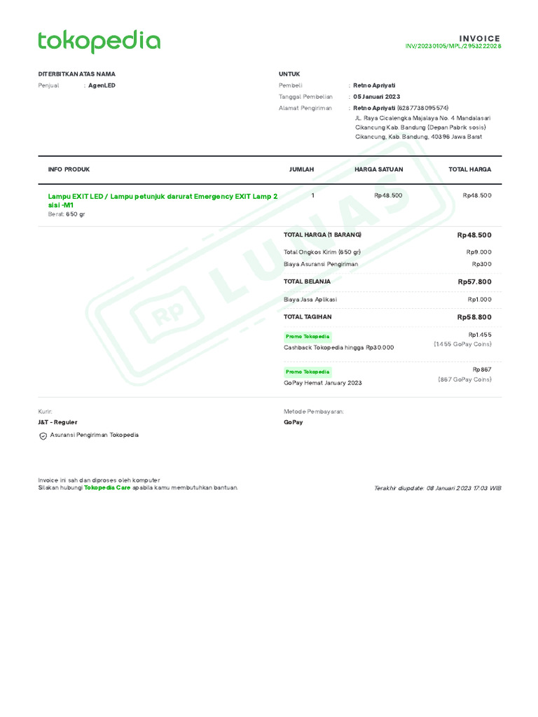 Invoice Exit Lamp | PDF