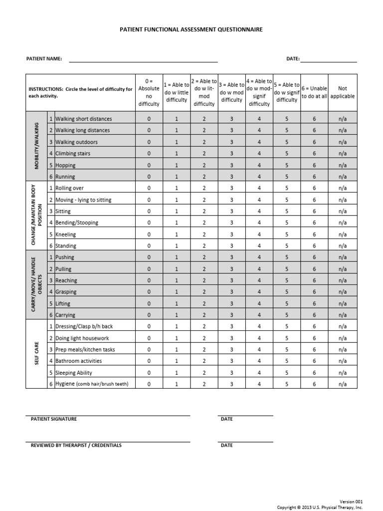 Patient Functional Assessment Questionnaire | PDF | Medical Specialties ...