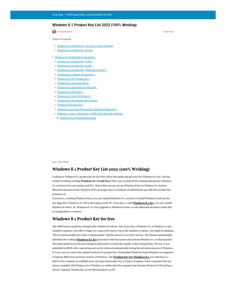 WWW Productkeyslist Com Windows 8 1 Product Key HTML Amp 1 | PDF ...