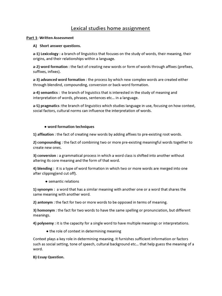 Lexical Studies Home Assignment | PDF | Word | Semantics