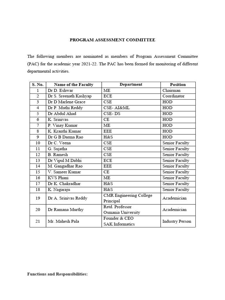 Program Assessment Committee Pdf