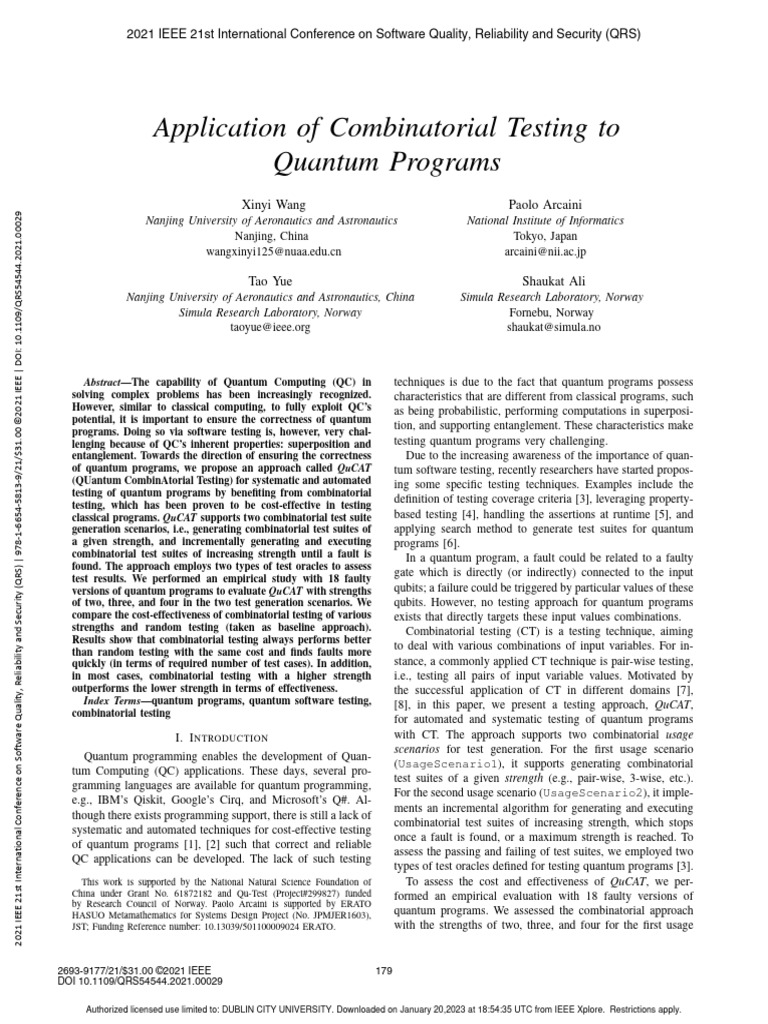 Application of Combinatorial Testing To | PDF | Quantum Computing ...